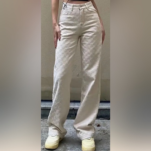 Pants & Jumpsuits | Cream Denim Pants W Texture In Size M | Poshmark